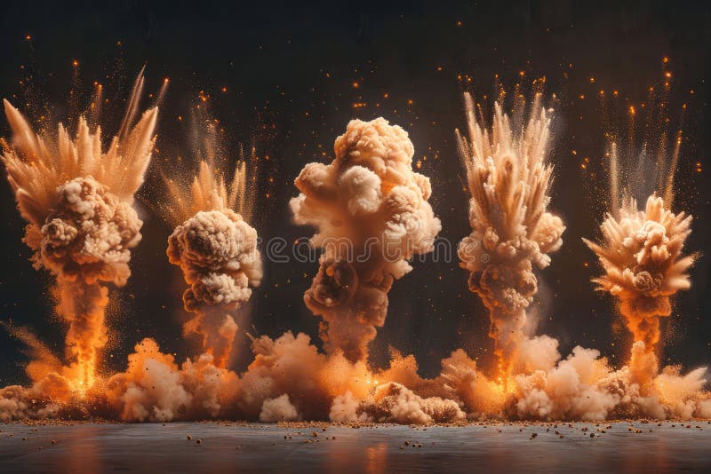 Explosive Collection: Set of Explosions Isolated on Dark Background ...
