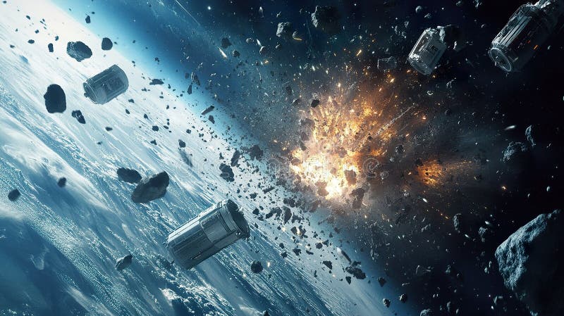 Explosive Collision of Space Debris Stock Illustration - Illustration ...