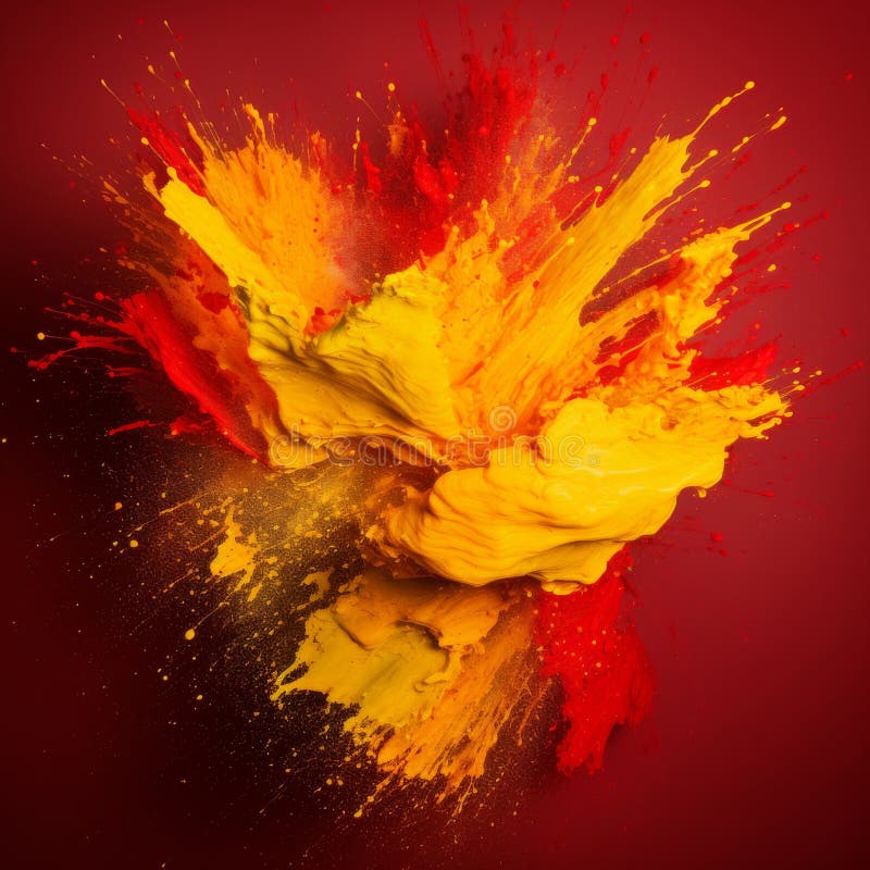 Explosive Color Burst of Red and Yellow Paints on Red Background ...