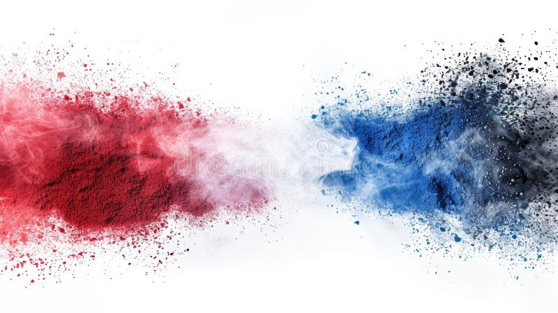 Explosive Colorful Powder Splash Collision in Red and Blue Against ...