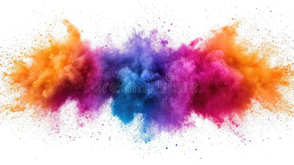 Explosive Colors Vibrant Dust Cloud Against White Backdrop Stock Photo ...