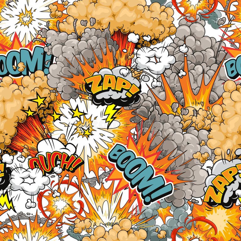 Explosive Comic Style Pattern with Bold Effects Stock Vector ...