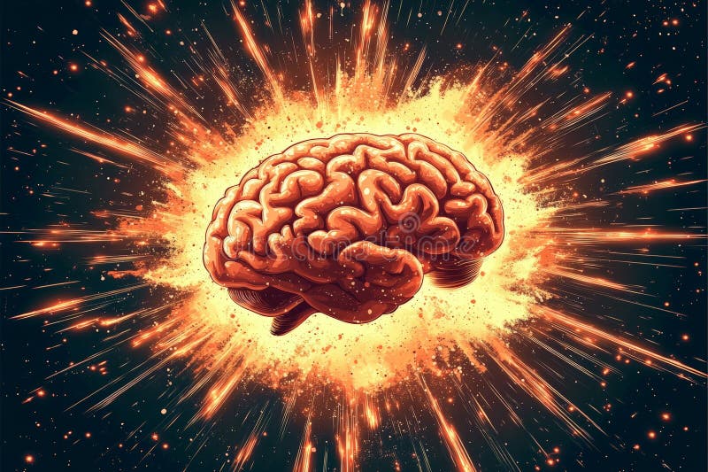 Explosive Concept Art of Glowing Brain Radiating Golden Energy ...
