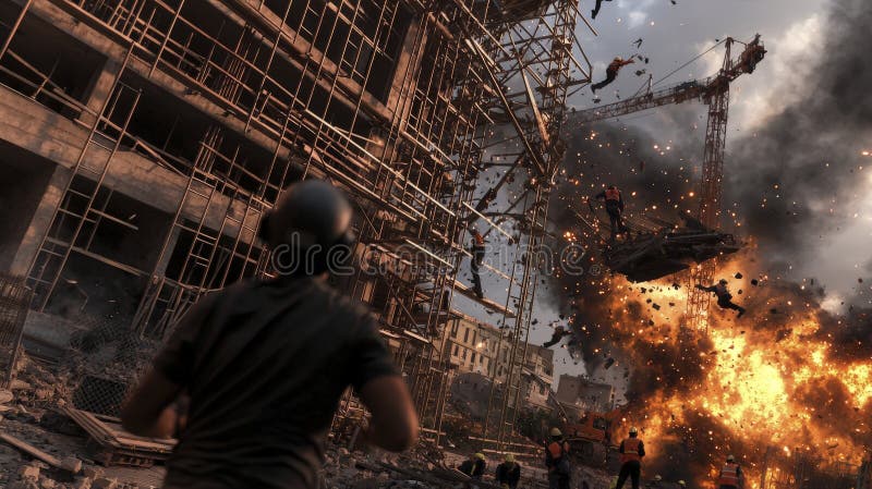 Explosive Construction Site Chaos Urban Environment Action Scene ...
