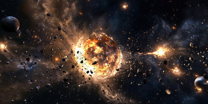 Explosive Cosmic Event with Asteroid Field, Fiery Planet Destruction ...