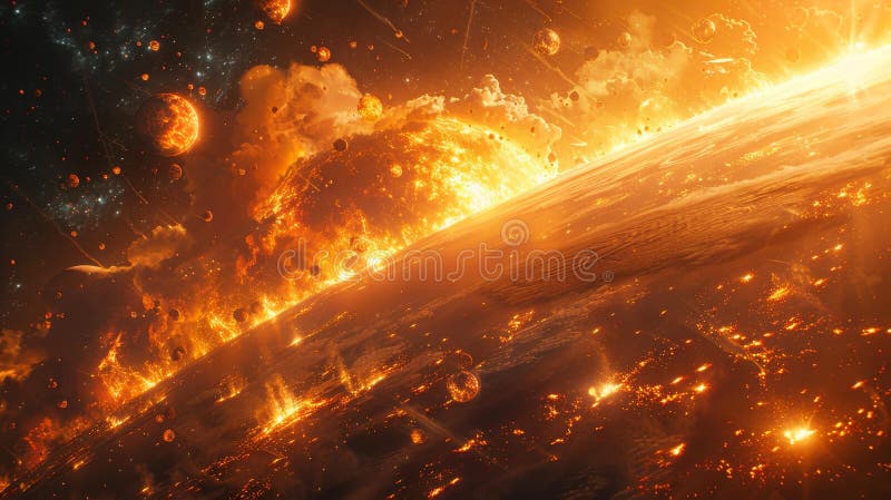 Explosive Cosmic Scene of a Fiery Planet - Generative Ai Stock ...