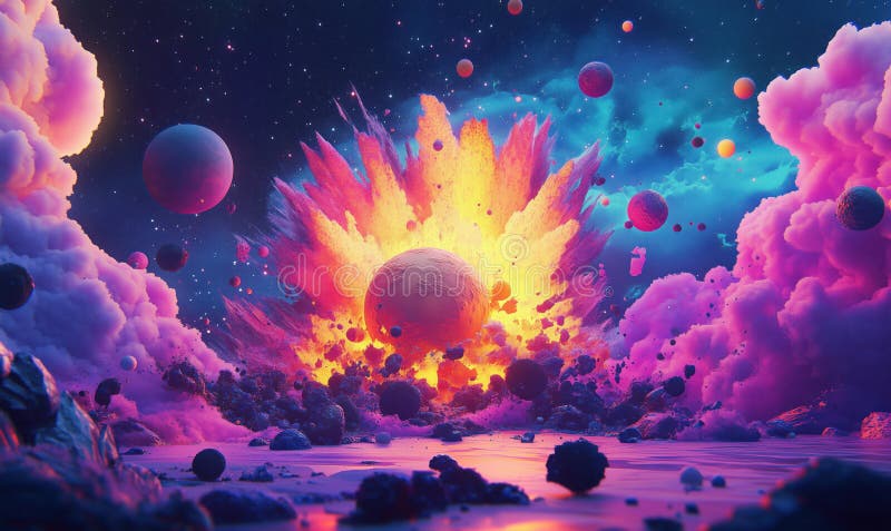 Explosive Cosmic Scene Vibrant Colors Celestial Bodies Space Stock ...