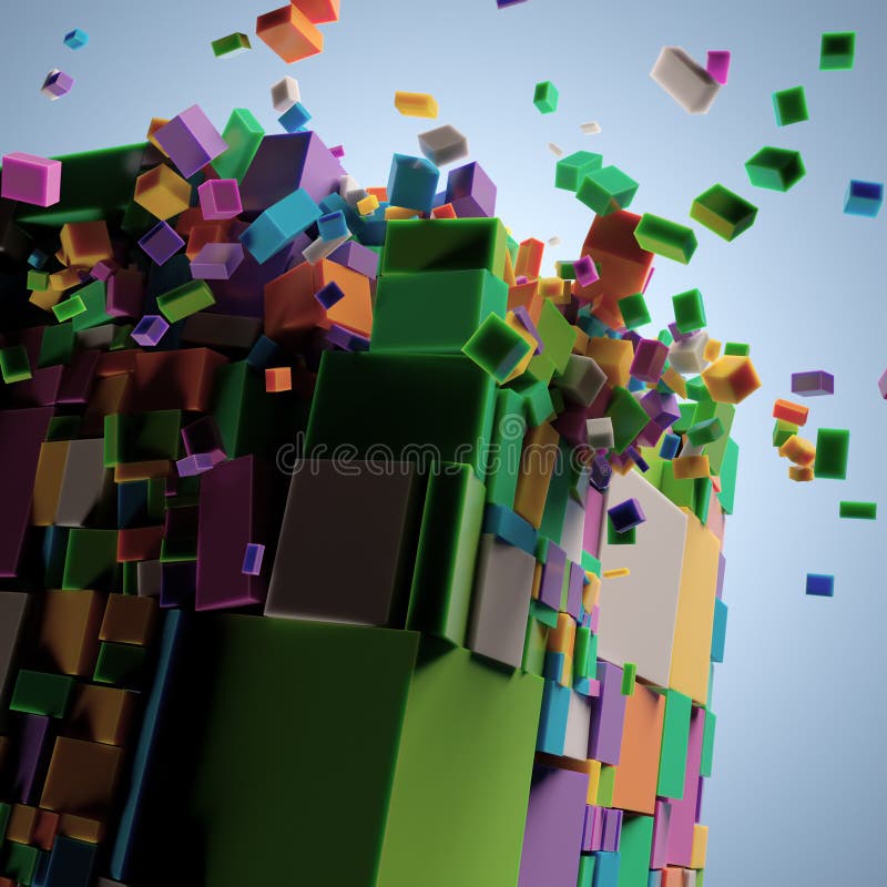 "Explosive Cube Dynamics: a Colorful 3D Burst Against a Soft Blue ...