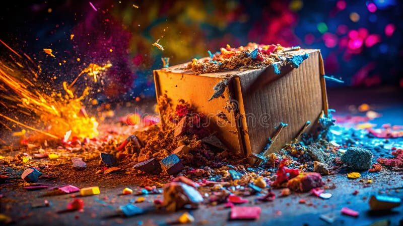 Explosive Demolition a Detailed Macro View of a Shattered Dynamite Box ...