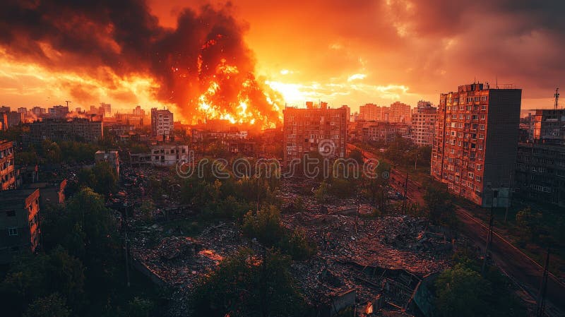Explosive Destruction in a City during Sunset Stock Photo - Image of ...