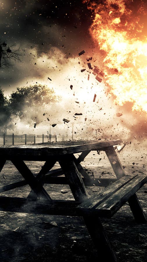 Explosive Destruction in a Dark Landscape Stock Illustration ...