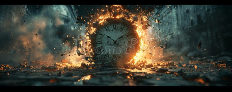Explosive Destruction of Vintage Clock in Urban Street with Dramatic ...