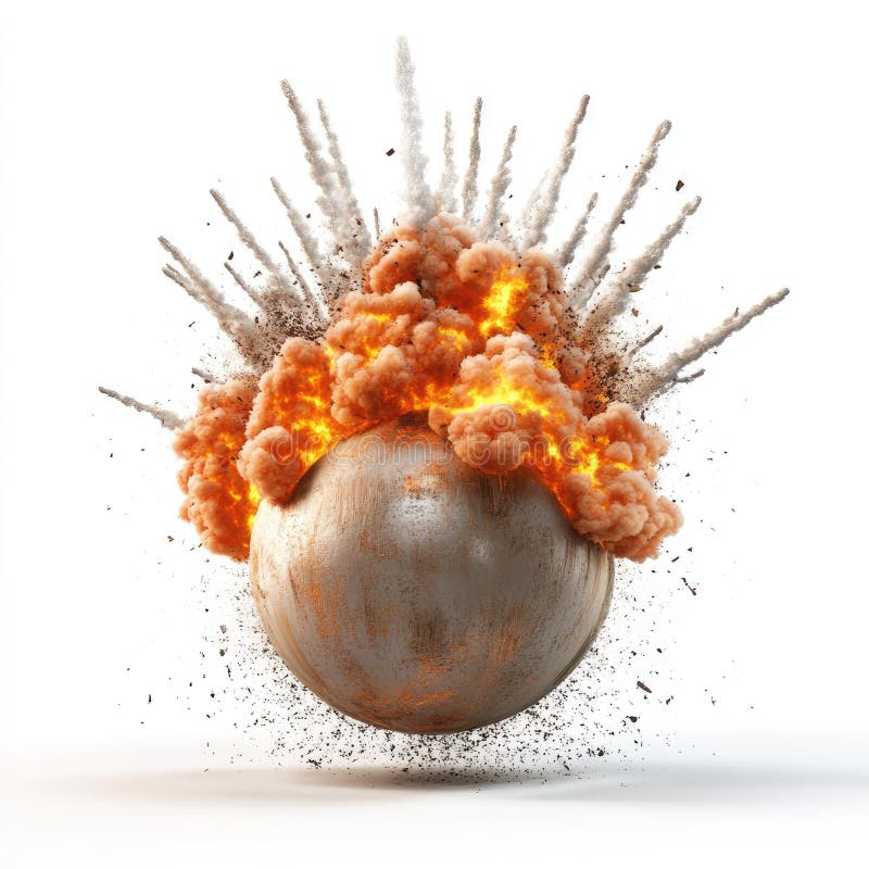 Fiery Explosion Impacting Metal Sphere, Dramatic 3D Render Stock ...
