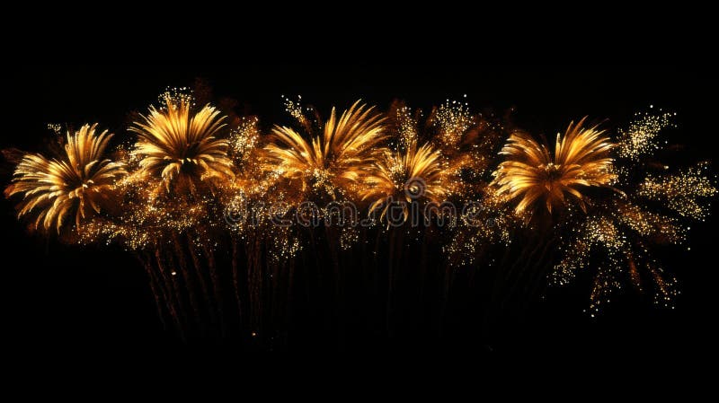 Explosive Display Golden Fireworks Lighting Up Night Sky Celebration ...