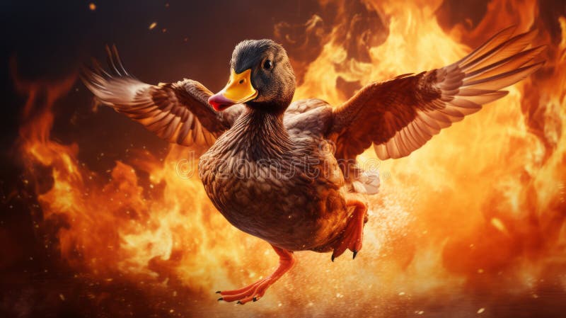 Explosive Duck: Hyper-realistic Animal Illustration with Fire ...