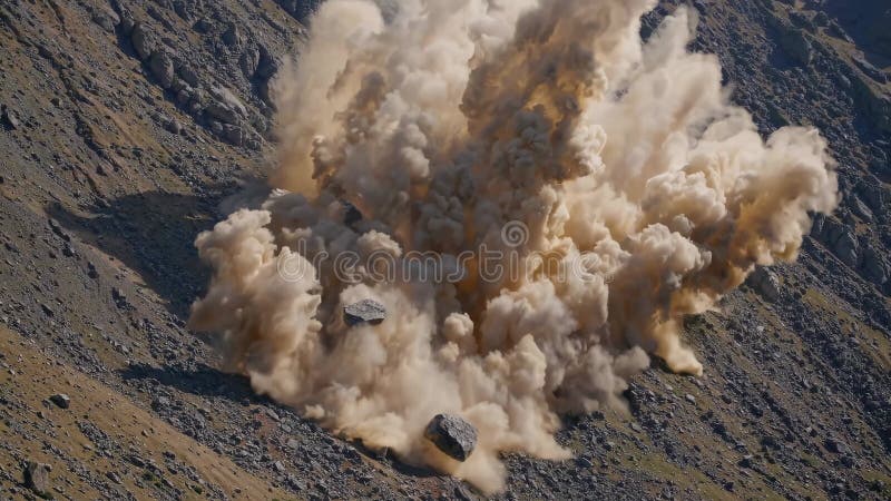 Explosive Dust Cloud Erupting from Mountain Slope Stock Footage - Video ...