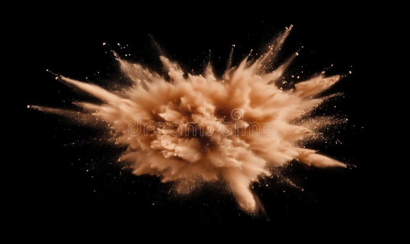 Explosive Dust Cloud Eruption with Brown Powder Particles Against Black ...