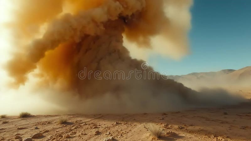 Explosive Dust Cloud Erupts in a Desert Landscape. Stock Footage ...
