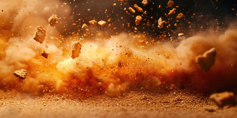 Explosive Dust Cloud with Flying Debris and Particles in Dramatic ...