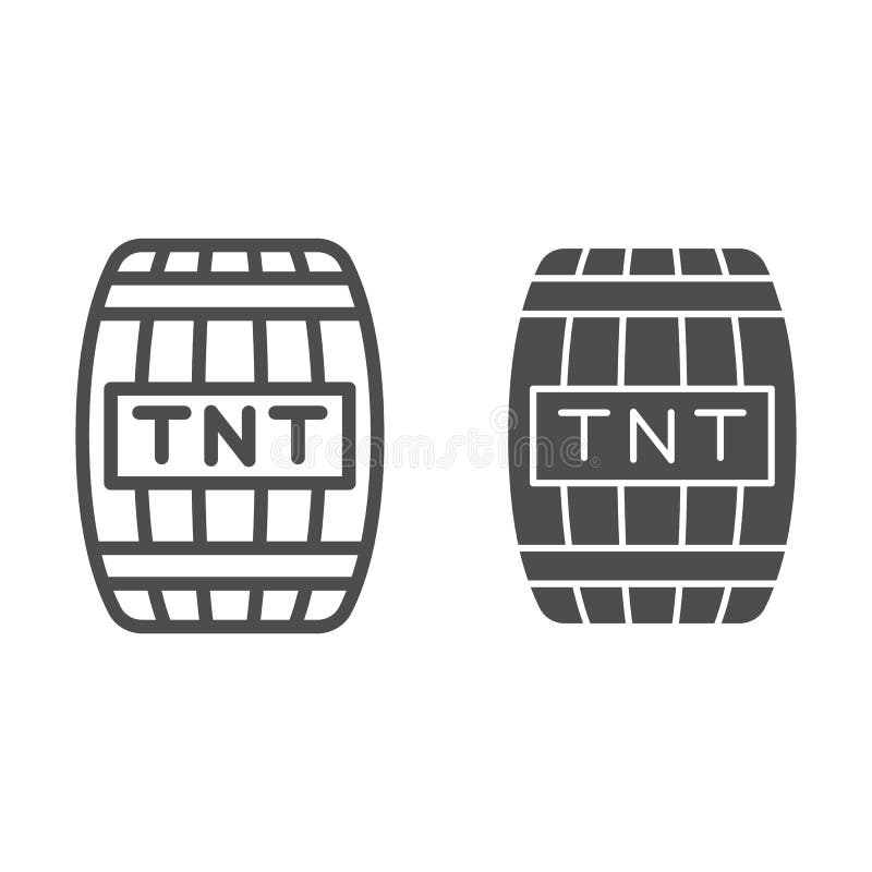 Explosive Dynamite Barrel Line and Solid Icon. Wooden Barrel with ...