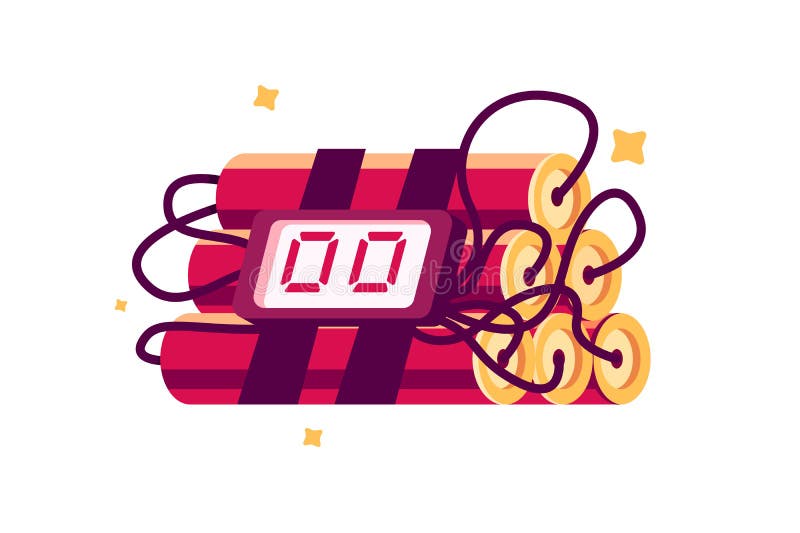 Explosive Dynamite Icon with Timer in Flat Style. Stock Vector ...