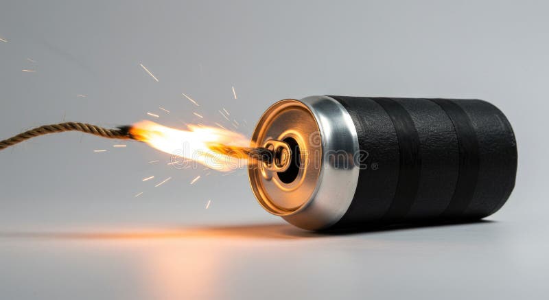 Explosive-effect Energy Drink Can with Fuse Igniting Sparks Against ...