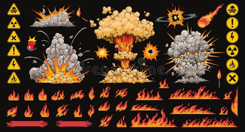 Explosive Effects and Hazard Symbols Collection Stock Vector ...