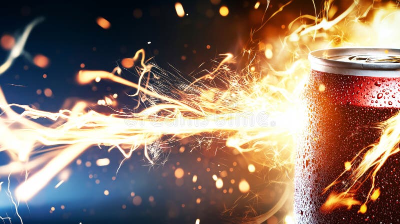 Explosive Energy: Fiery Burst of Cold Soda Can Stock Image - Image of ...