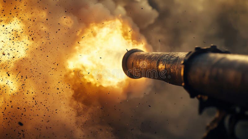 Explosive Eruption from a Cannon Creating Clouds of Smoke and Flames ...