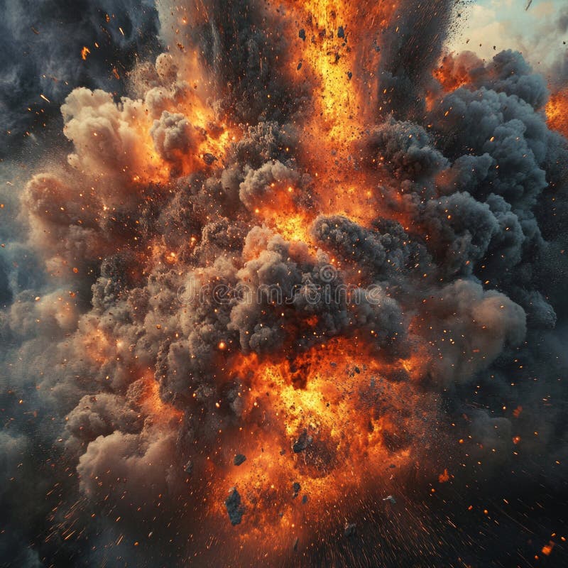 Powerful Explosion Fireball Dramatic Smoke Burst Intense Orange Flames ...