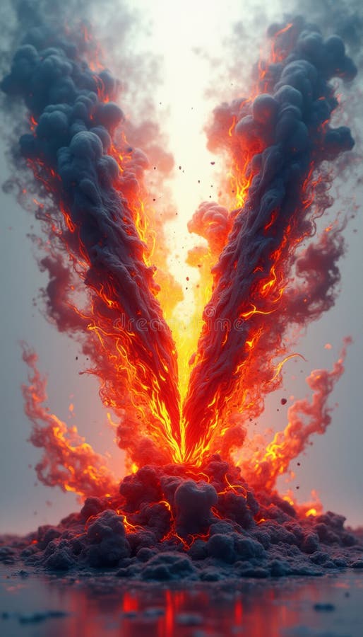 Explosive Eruption of Fiery Smoke and Glowing Embers Stock Image ...