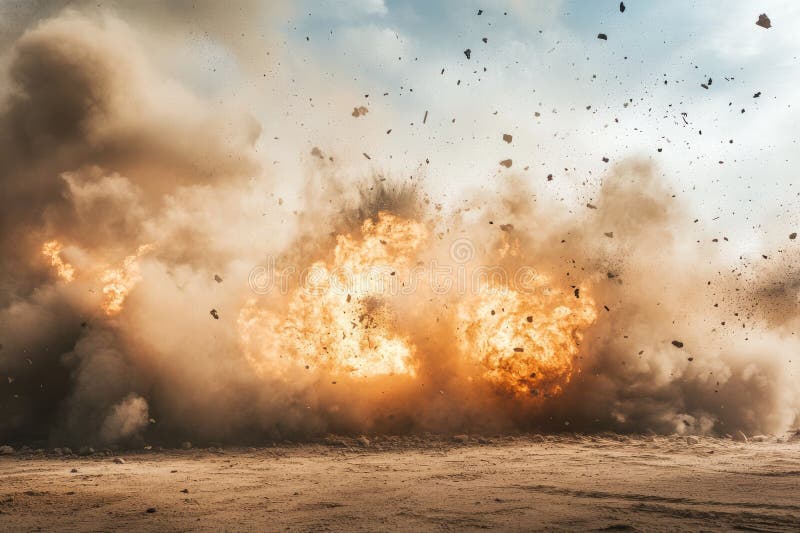 A Dynamic Explosion Unfolds in a Vast Desert Landscape during a ...