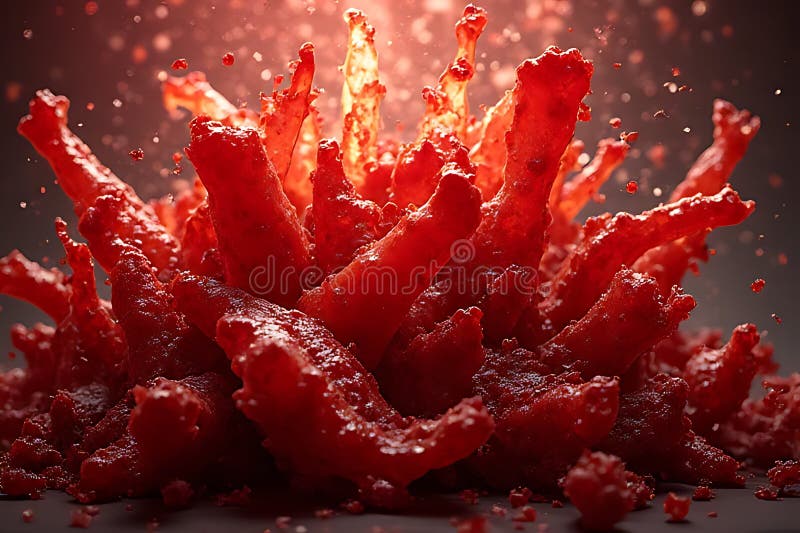 Explosive Eruption of Red Substance Studio Setting Macro Shot Dynamic ...