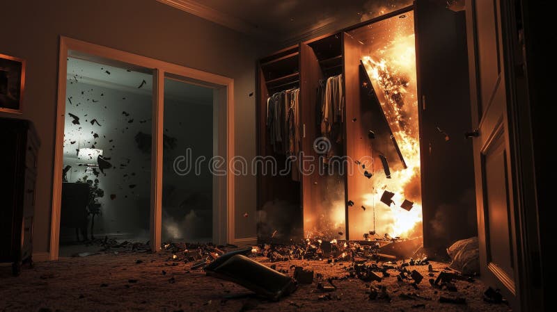 Explosive Event in Abandoned Home Dramatic Fire Eruption Intimate Room ...