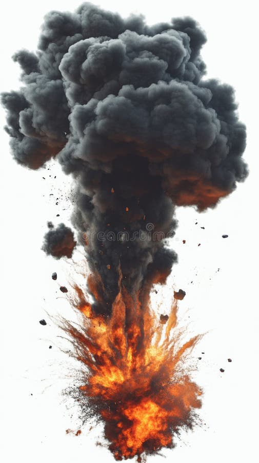 Explosive Fiery Eruption with Thick Black Smoke Soaring Up, Dramatic ...