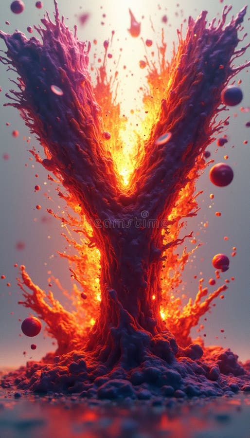 Explosive Fiery Letter Y Emerging from Vibrant Splashes Stock Photo ...
