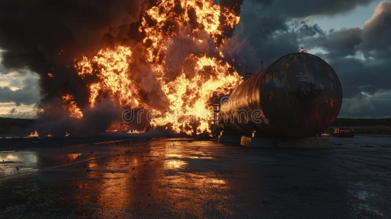 Explosive Fire Incident in Industrial Zone Dramatic Scene Capture High ...