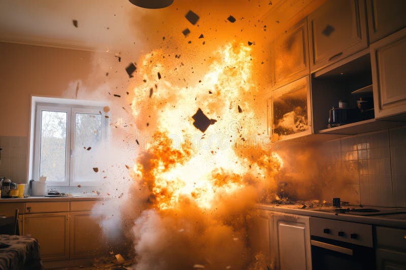 Massive Kitchen Explosion with Fire and Smoke Hazard Stock Illustration ...