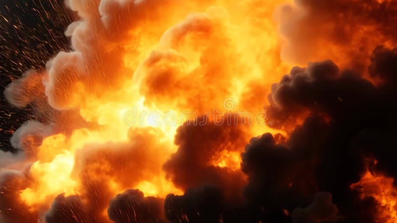 Explosive Fireball with Dark Smoke Billowing in a Dramatic Scene, Fiery ...