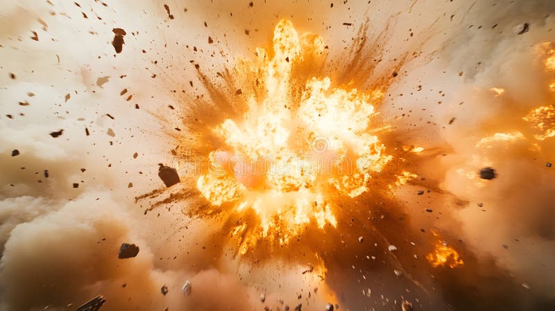 Explosive Fireball Erupting with Smoke and Shrapnel Scattering through ...