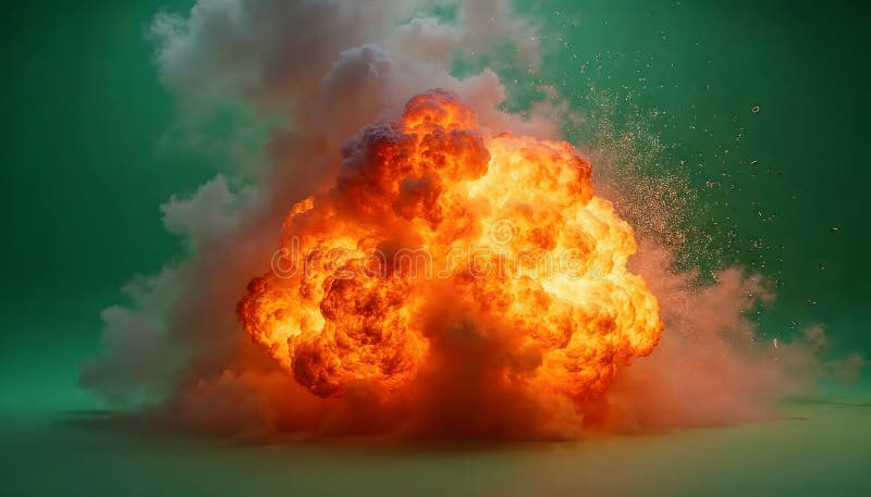 Explosive Fireball Erupting with Smoke and Sparks on a Green Screen ...