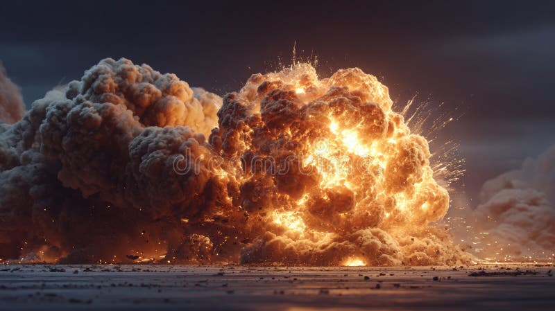 Explosive Fireball Erupts from Ground, Surrounded by Thick Clouds of ...