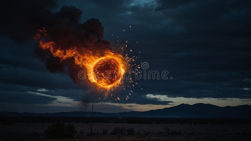 Explosive Fireball Over a Remote Desert Landscape Stock Illustration ...