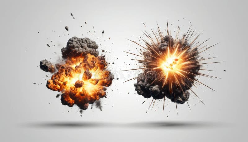 Explosive Fireball and Shockwave Erupting Against a Soft Gray ...