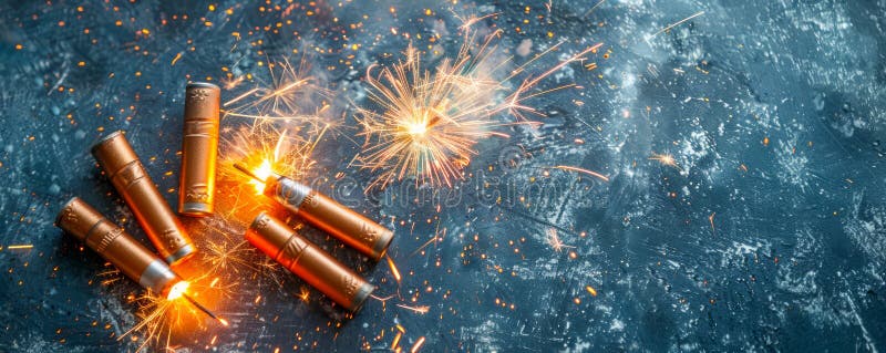 Explosive Firework Celebration, Sparks and Smoke Display on Dark ...