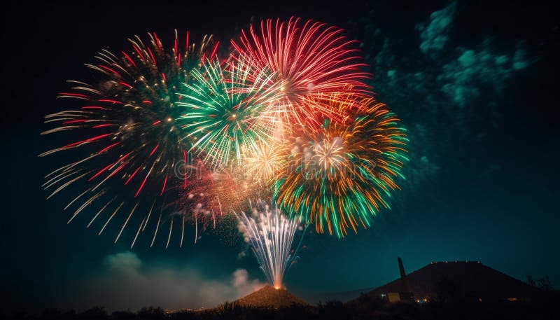 Explosive Firework Display Ignites Cityscape with Vibrant Colors and ...