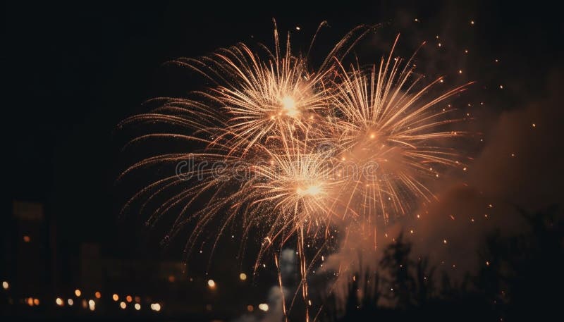 Explosive Firework Display Ignites Vibrant Celebration on Dark Night ...