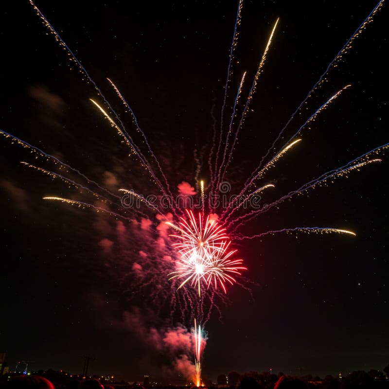 Explosive Fireworks Display in a Night Sky with Red and White Bursts ...