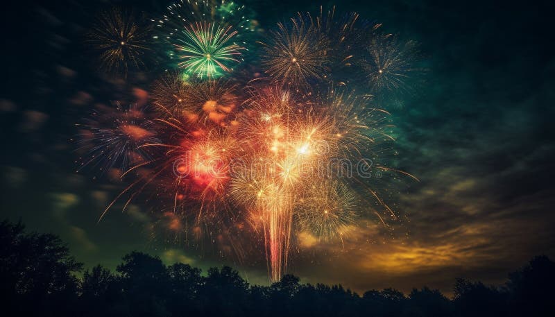 Explosive Fireworks Ignite Vibrant Celebration, Illuminating Dark ...