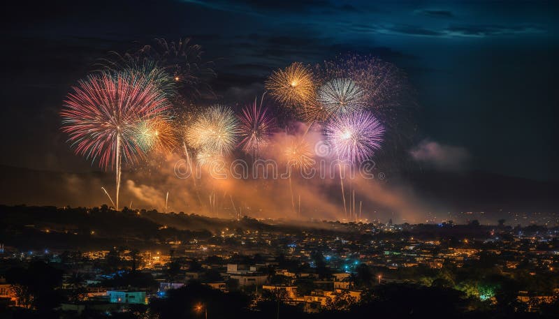 Explosive Fireworks Illuminate City Skyline in Vibrant Celebration of ...